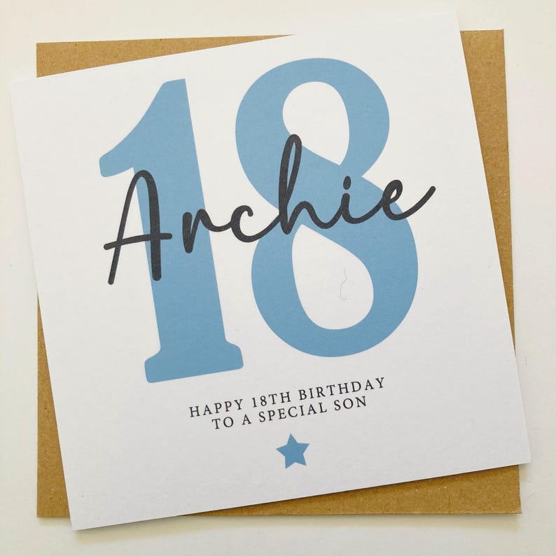Personalised 18th Birthday Card, Blue Eighteenth Birthday Card for Son ...