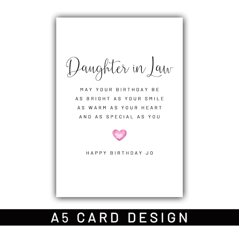 Daughter in Law Birthday Card With Verse, Personalised Birthday Card ...