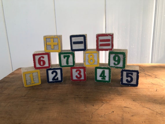 Vintage Numbers 123 Math Wooden Blocks Set 4 | Etsy