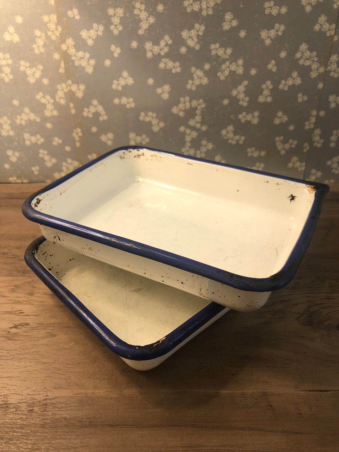 Vintage White and Blue Enamel Porcelain Enamelware Photo Developing ...