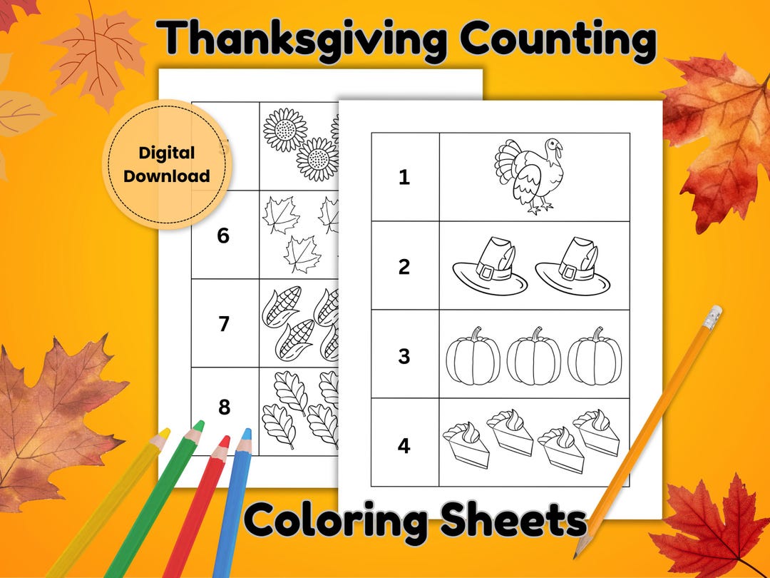 Thanksgiving 1- 10 Counting and Coloring for Kids, Kids Thanksgiving ...