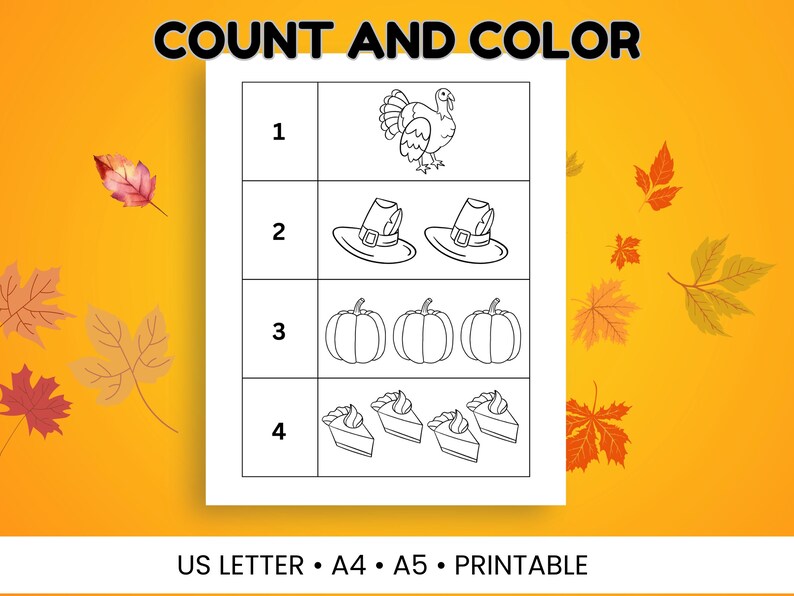 Thanksgiving 1- 10 Counting and Coloring for Kids, Kids Thanksgiving ...