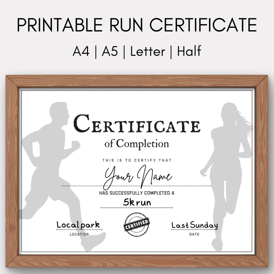 Printable Blank Running Certificate A4 A5 US Letter Half Letter, Cross ...