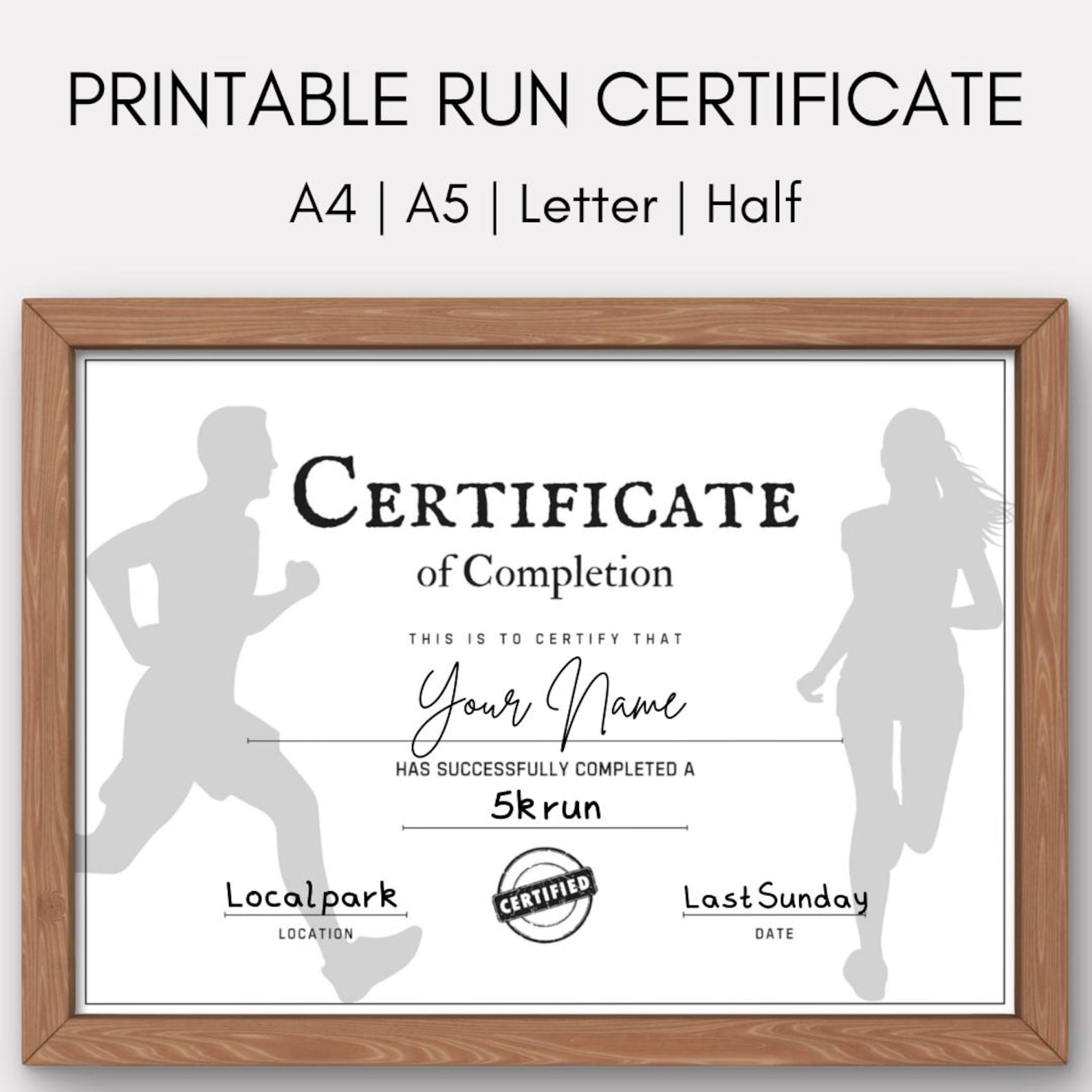 Printable Blank Running Certificate A4 A5 US Letter Half Letter, Cross ...