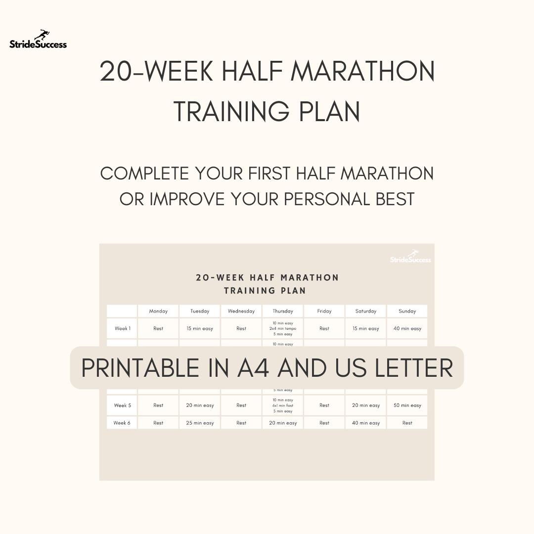 Printable 20-week Half Marathon Training Plan, A4, US Letter, First 13. ...