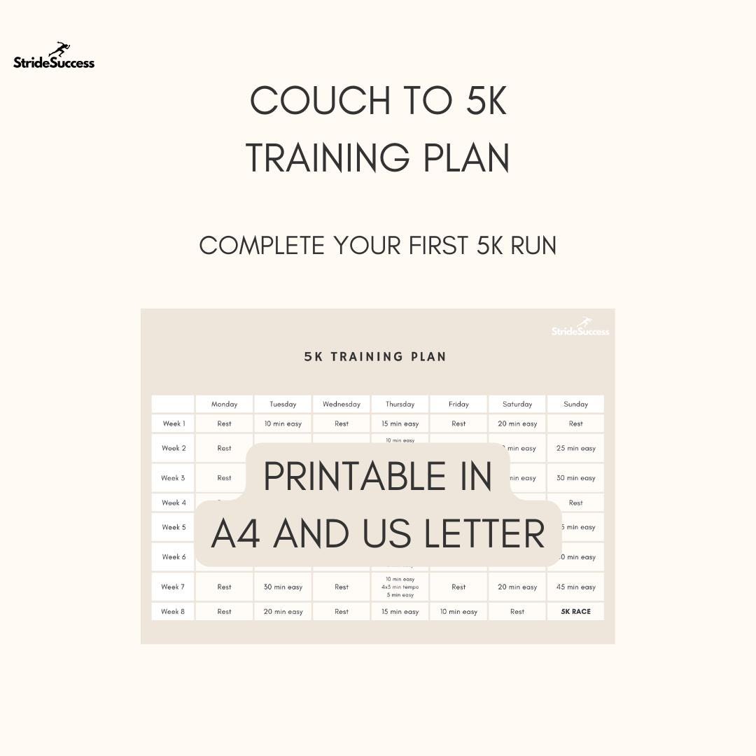 Printable 8-week Couch to 5k Training Plan for Beginners, A4 US Letter ...