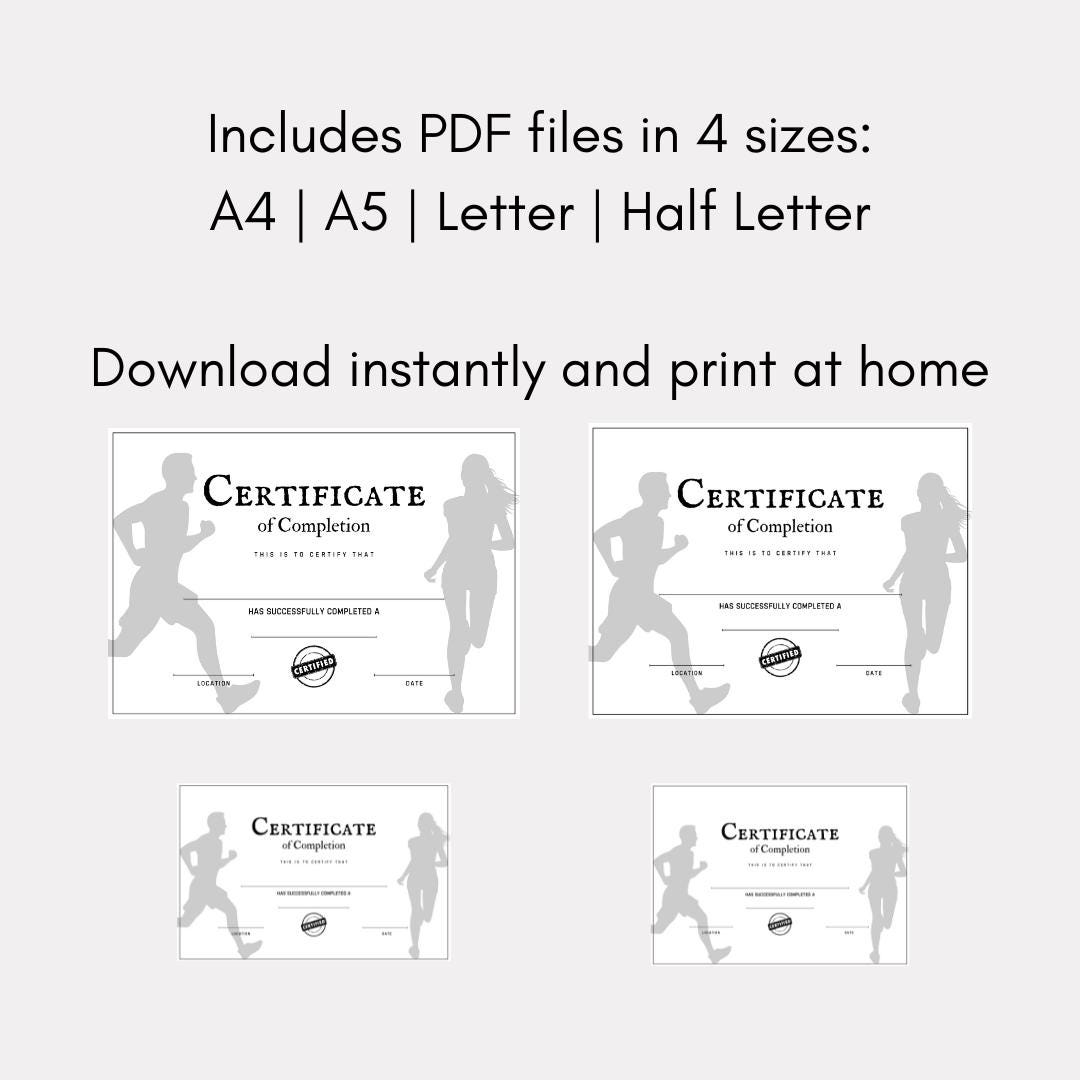 Printable Blank Running Certificate A4 A5 US Letter Half Letter, Cross ...