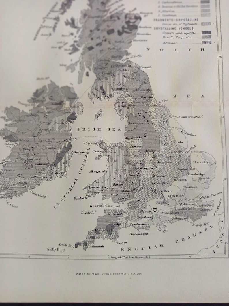 Original Victorian Geological Map of the British Isles – Antique ...