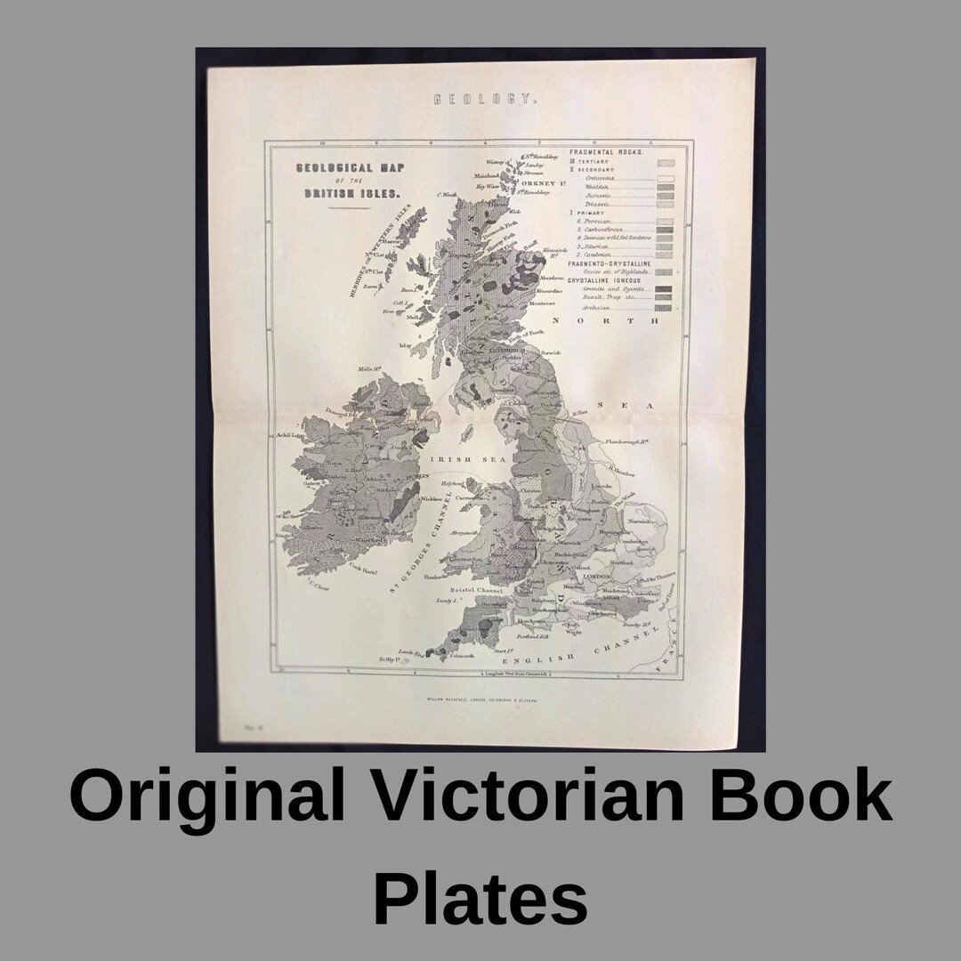 Original Victorian Geological Map of the British Isles – Antique ...