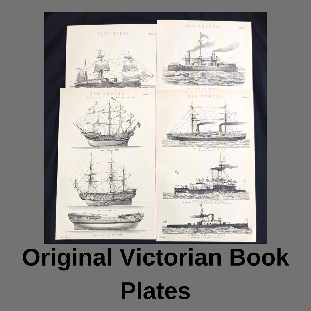 Set of 4 Original Victorian War Vessel Engravings – Antique Book Plates ...