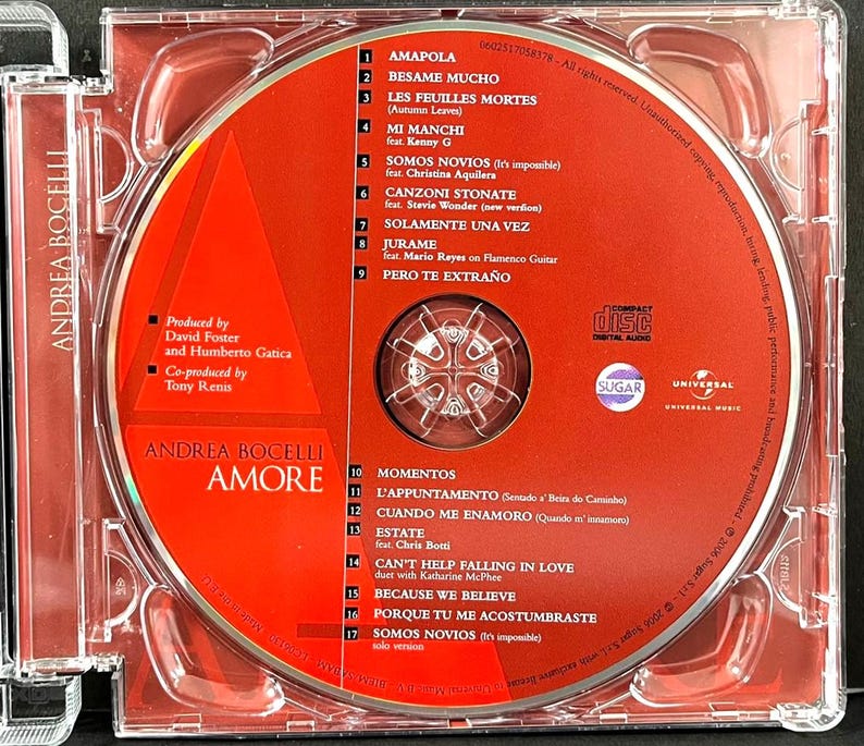 Andrea Bocelli - Amore CD: Romantic Italian, Spanish Love Songs - Etsy