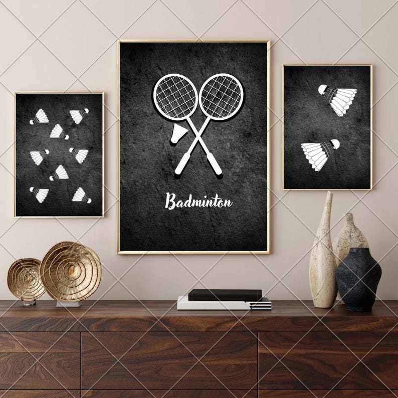 Set of 3 Digital Badminton Posters Sporty Wall Art for Badminton Lovers ...