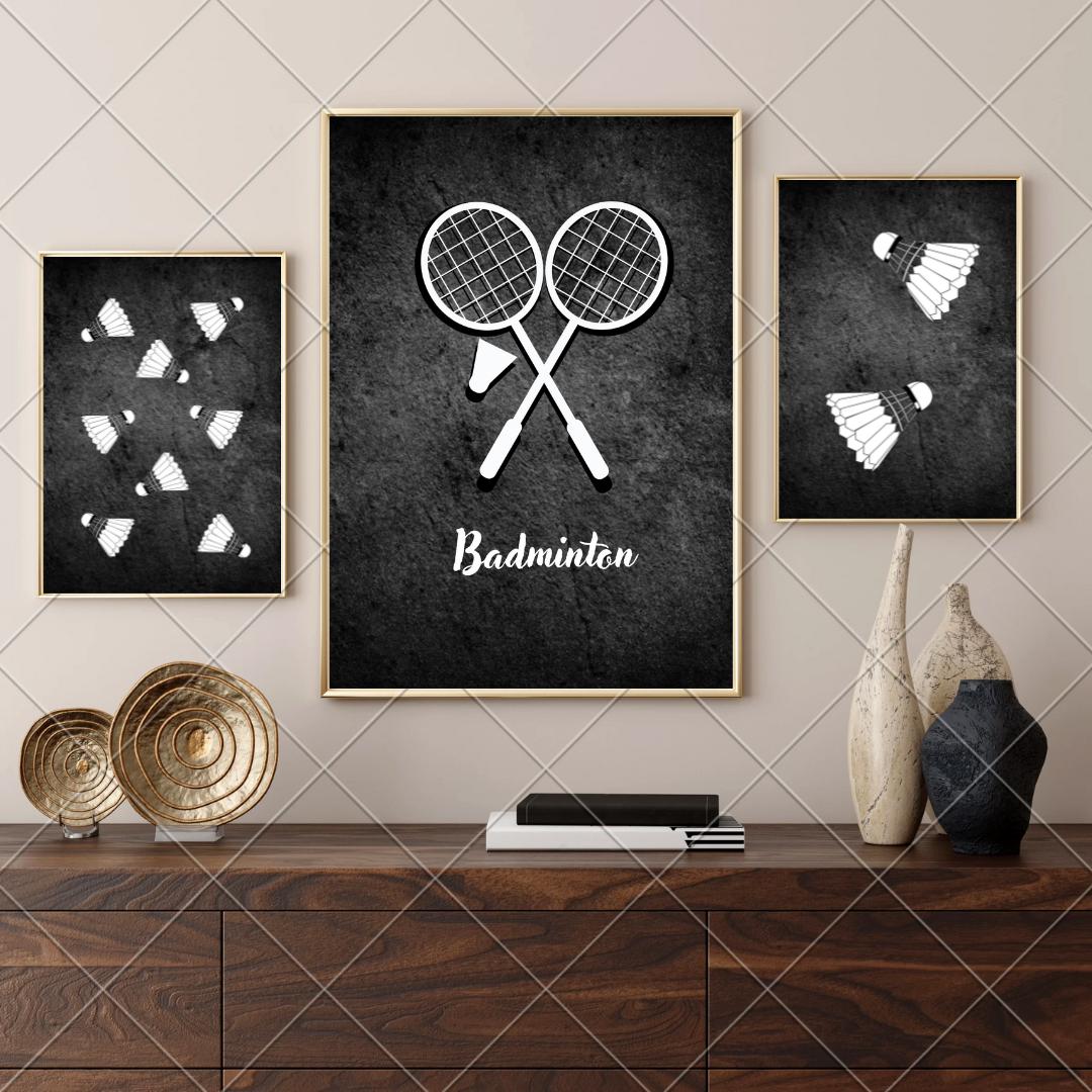 Set of 3 Digital Badminton Posters Sporty Wall Art for Badminton Lovers ...