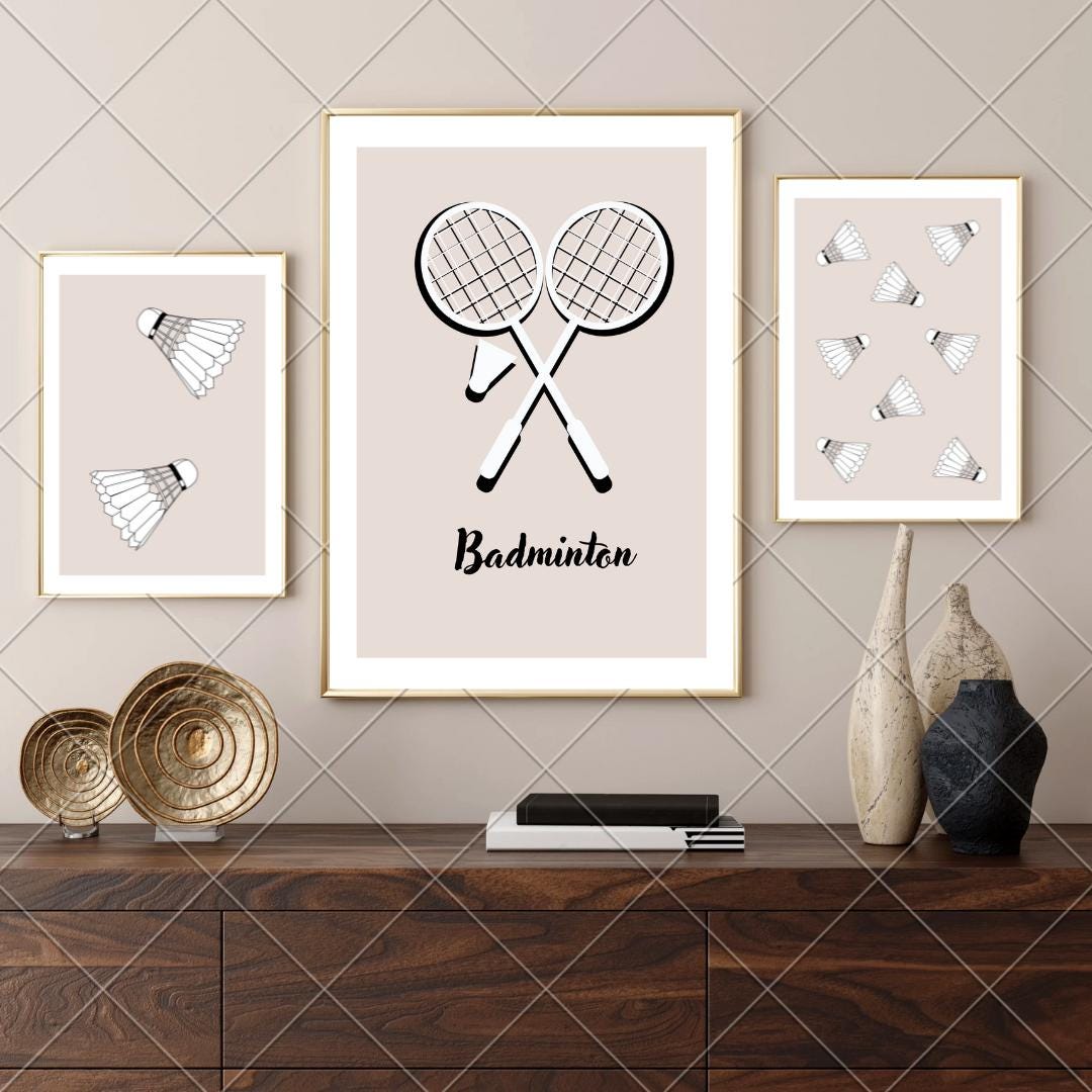Set of 3 Digital Badminton Posters Sporty Wall Art for Badminton Lovers ...