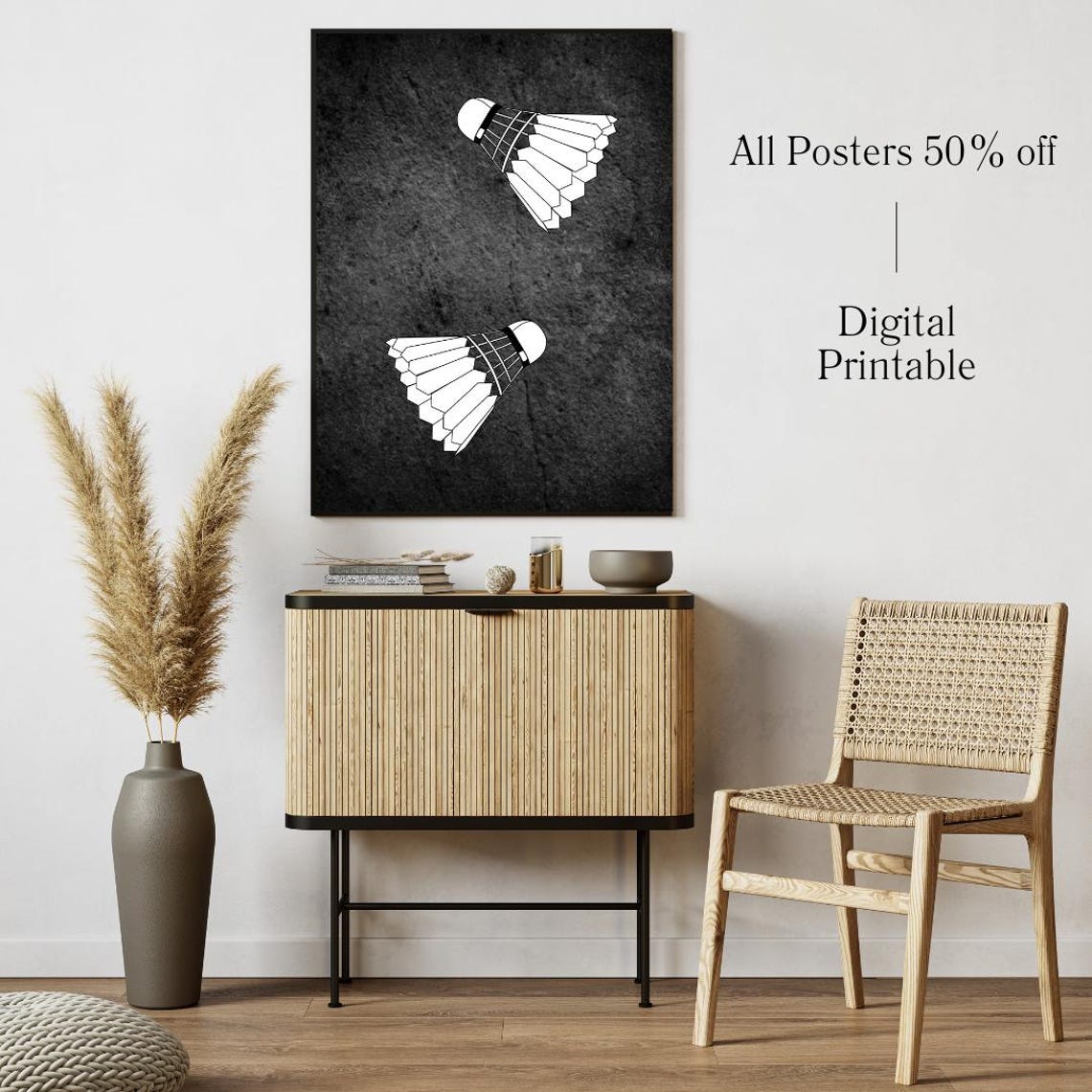 Set of 3 Digital Badminton Posters Sporty Wall Art for Badminton Lovers ...