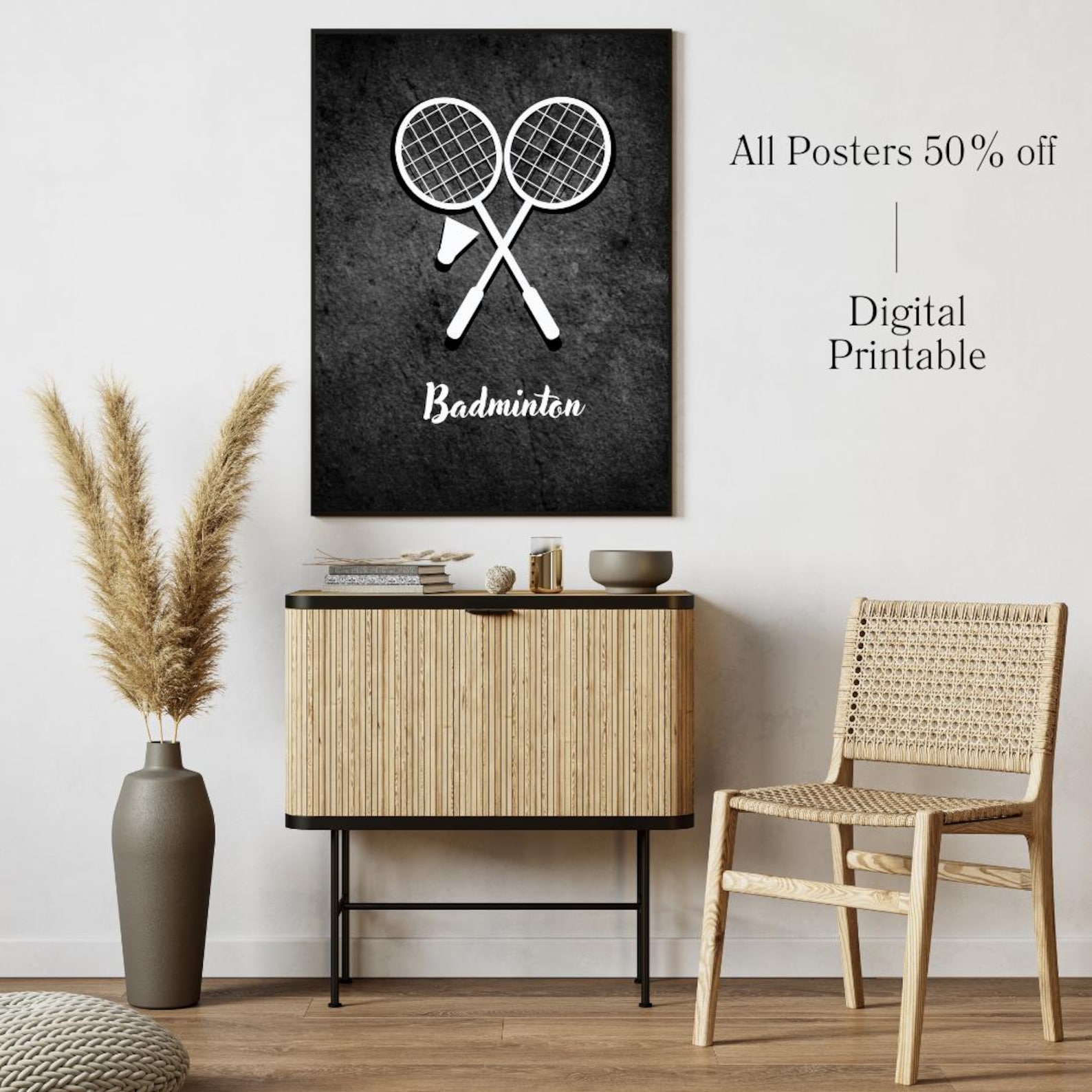 Set of 3 Digital Badminton Posters Sporty Wall Art for Badminton Lovers ...