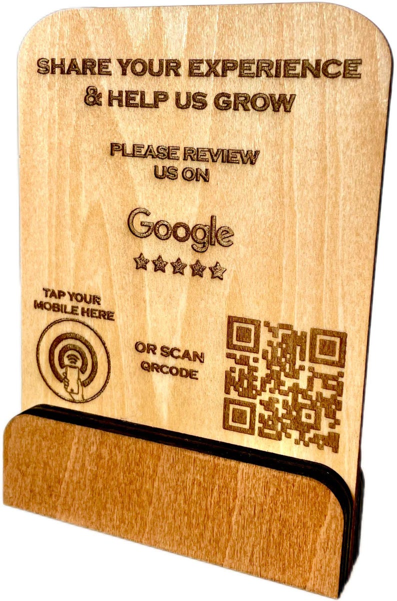 Google Review Feedback Stand Plate NFC Chip & QR Code, Rustic, Business ...