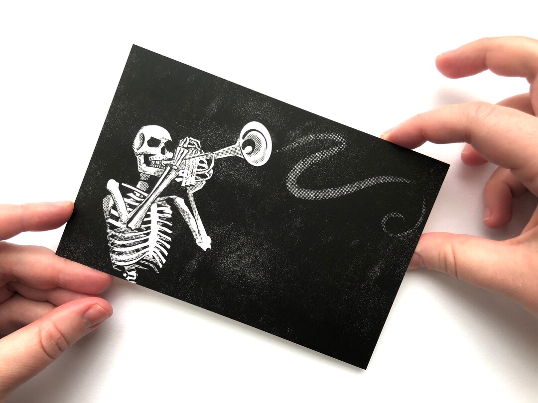 Jazz Skeleton Postcards / Halloween Postcards / Spooky Scary Skeletons ...