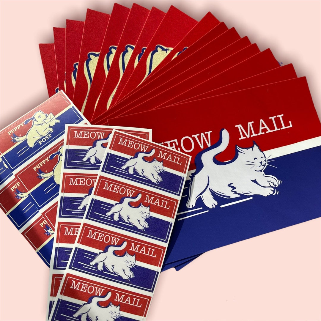 Meow Mail / Puppy Post Card and Sticker Set - 16 Cards and 16 Stickers ...