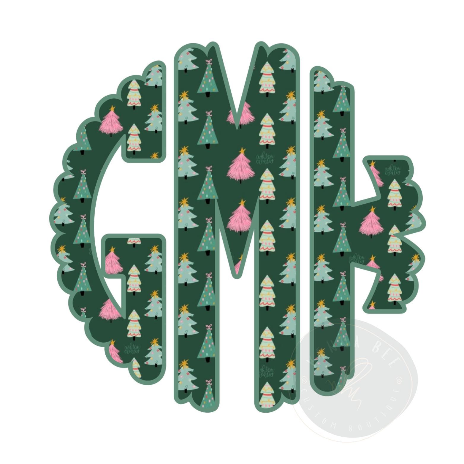 Custom Green Christmas Tree Monogram PNG, Digital Download, Colorful ...
