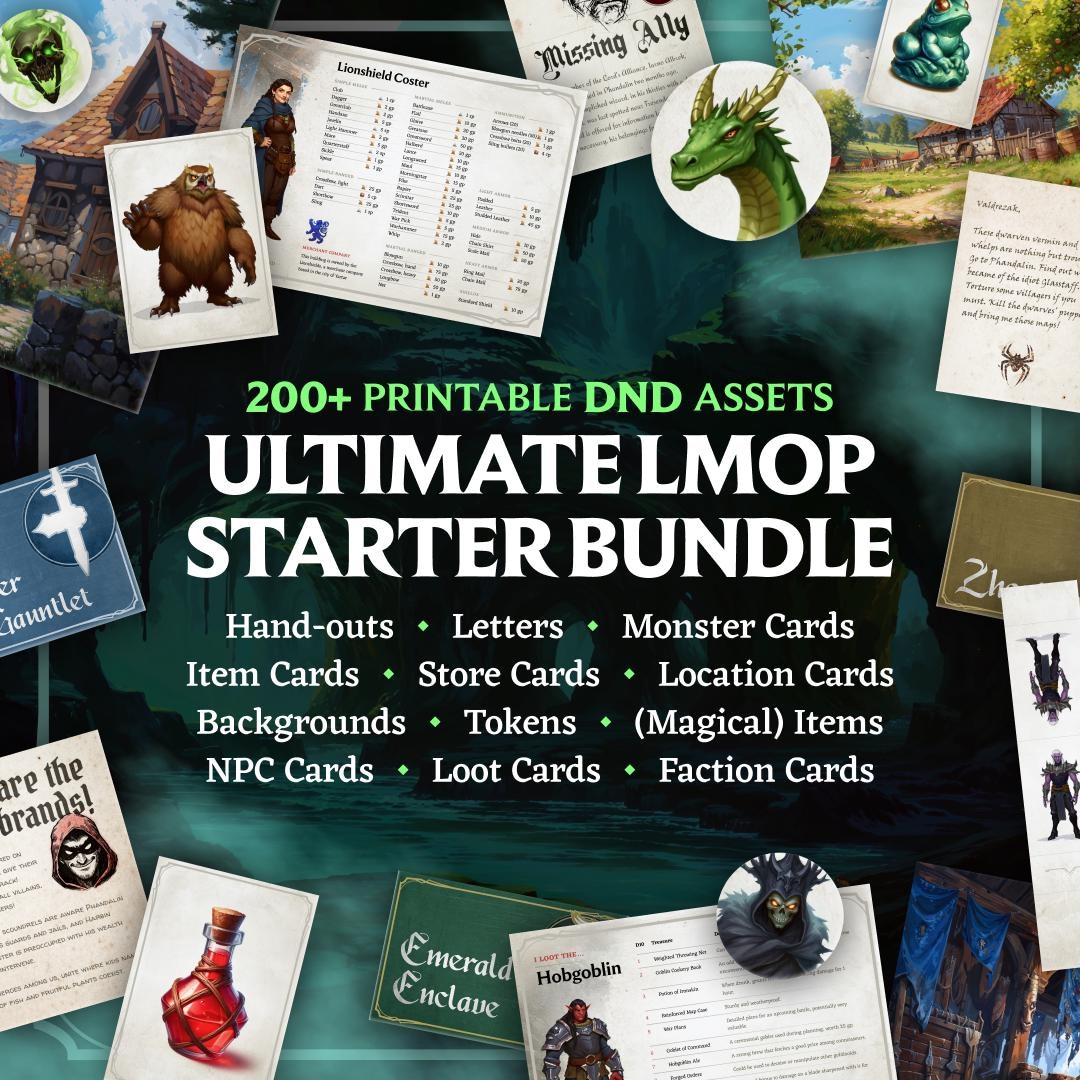 Ultimate Lmop Starter Bundle, 200 D&D Assets, Monster Cards, Handouts ...