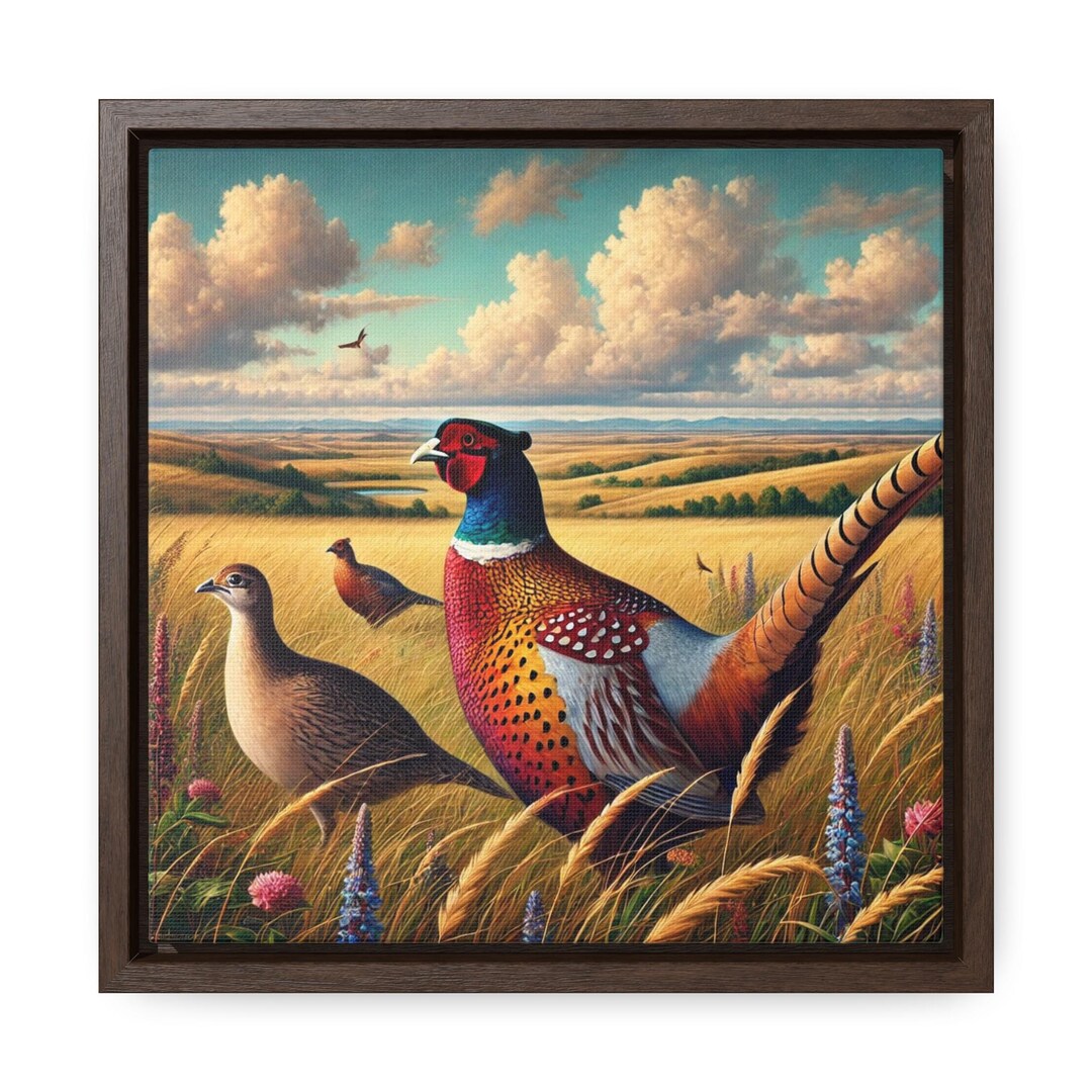 Canvas Wrap, Ring-neck Pheasant Vintage Prairie Landscape Art, Square ...