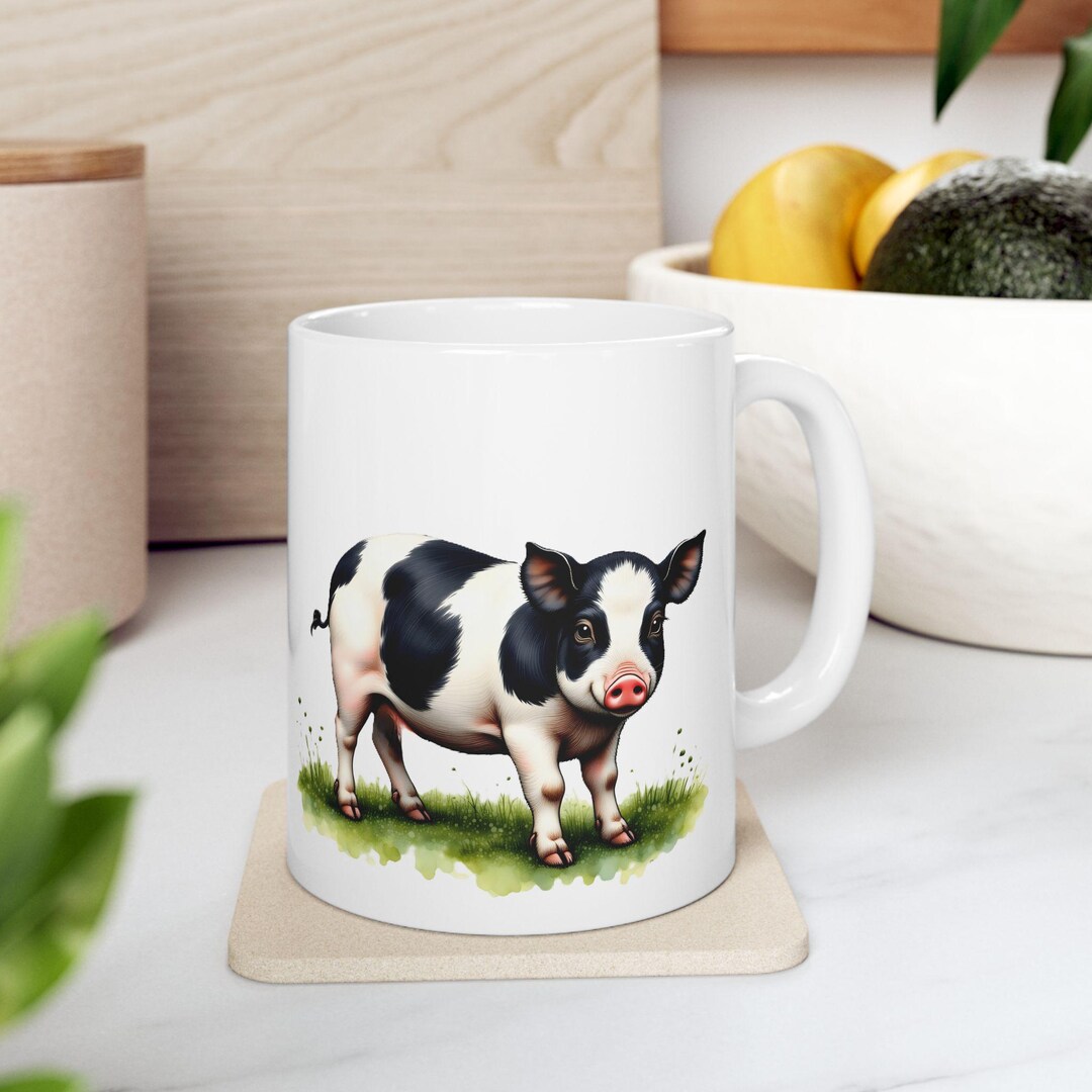 Spotted Pig Ceramic Mug, Cute Animal Coffee Cup, Farmhouse Kitchen ...