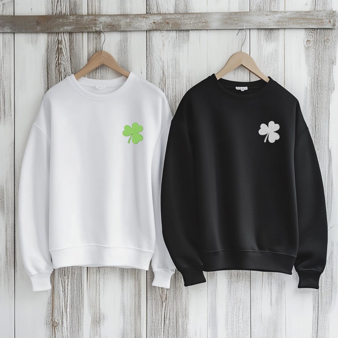 Embroidery Four Leaf Clover Pocket Print Sweatshirt, Lucky Shamrock ...
