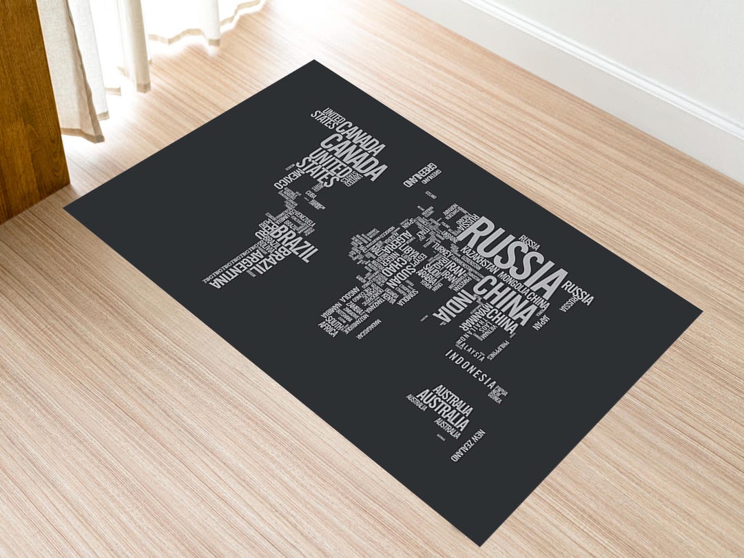 World Area Rug,world, Earth,map Rug,world Map Rug, Black Home Decor ...
