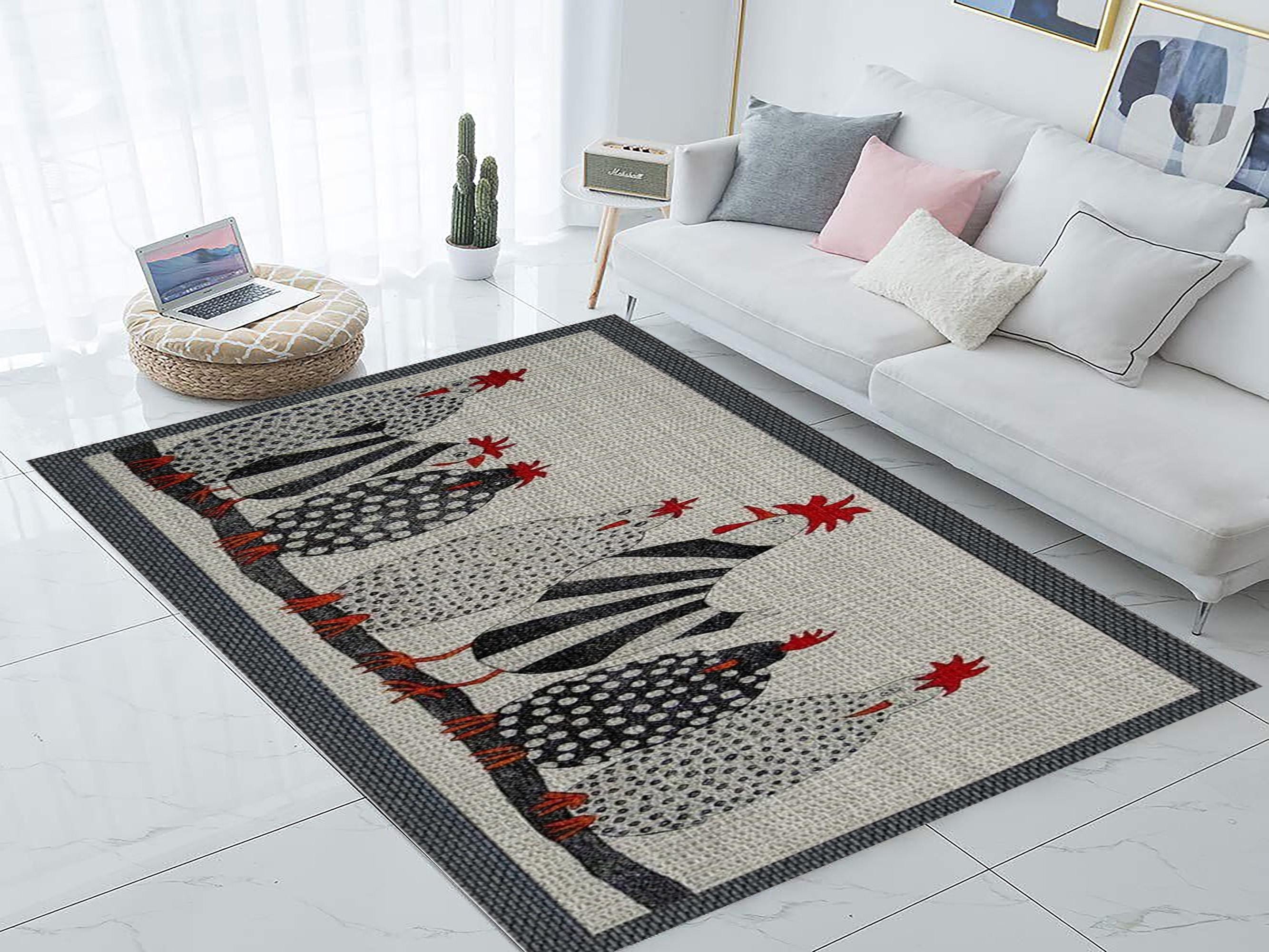 Kitchen Rag Rug, Red Framed Chicken Kitchen Rug, Dining Room Runner Non ...