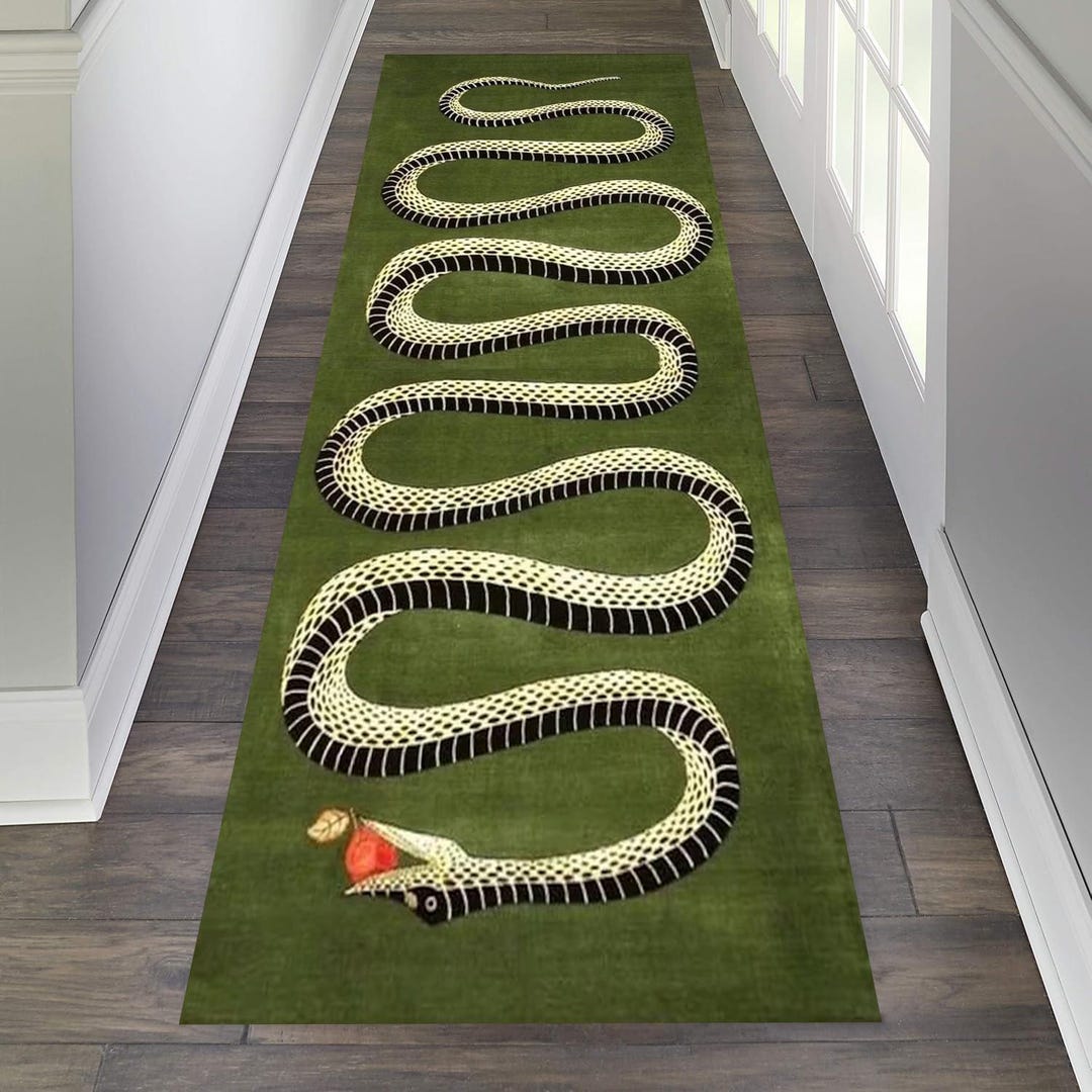 Red and Green Ground Oval Shaped Snake Rugs Modern Carpet, Home Decor ...