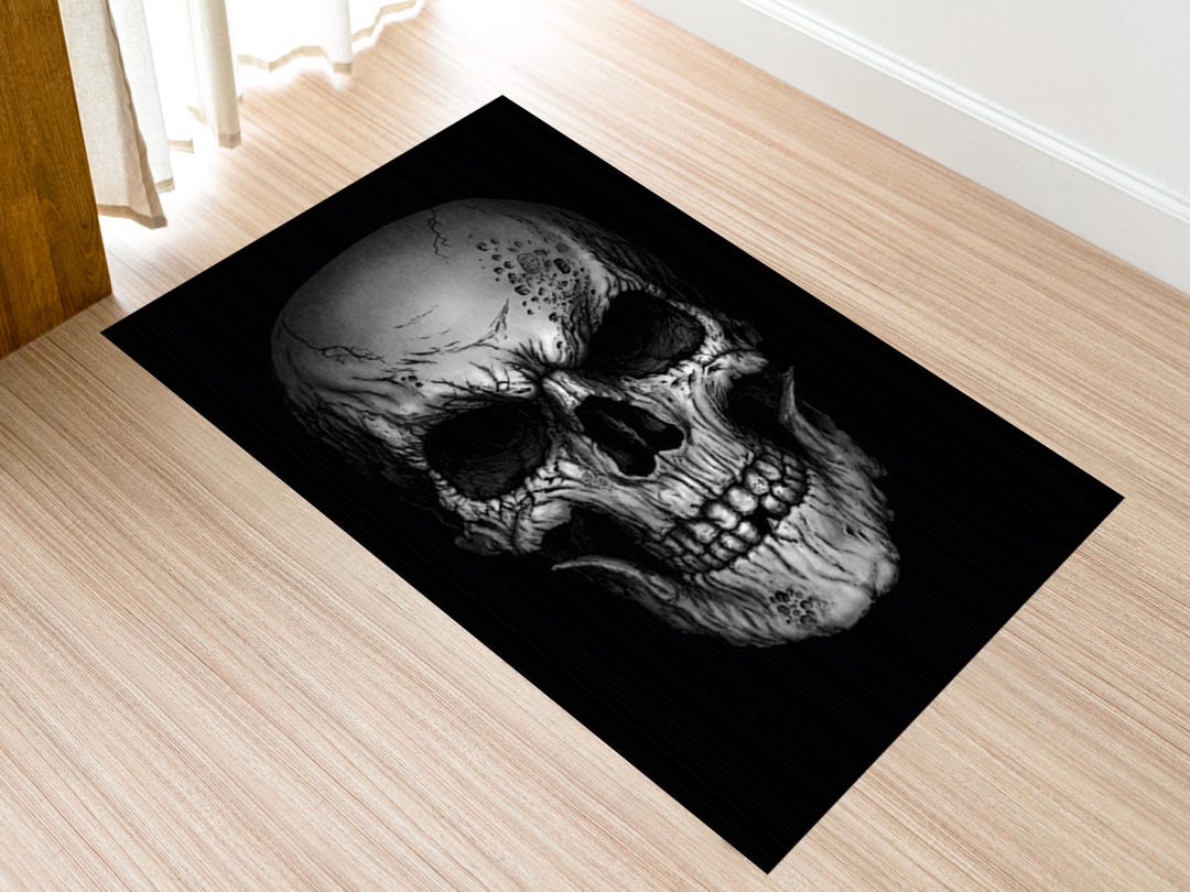 Scary Rug, Realistic Skull Carpet, Horror Skull Rug, Black White Skull ...