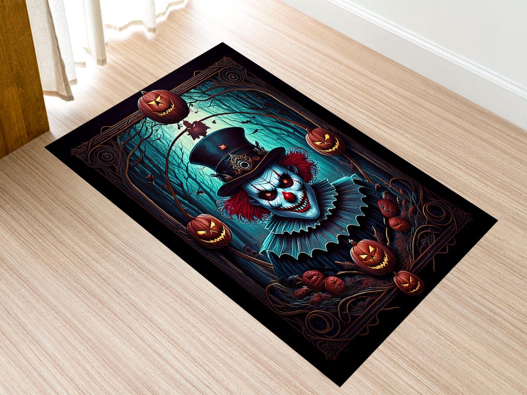Gothic Clown Rug, Horror Clowncore Carpet, Spooky Halloween Circus ...