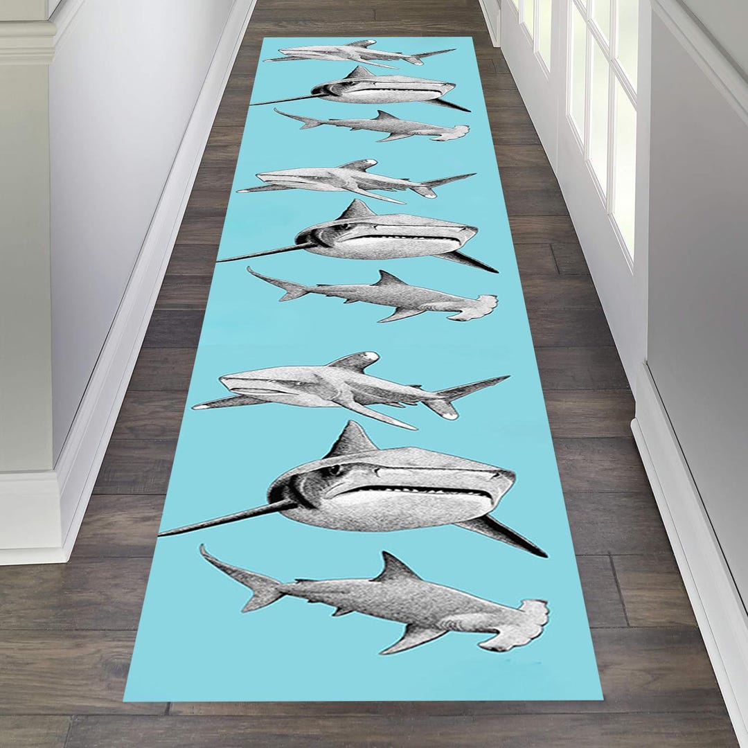 Shark Rug, Shark Pattern Rug, Shark Runner Rug,ocean Themed Rug ...