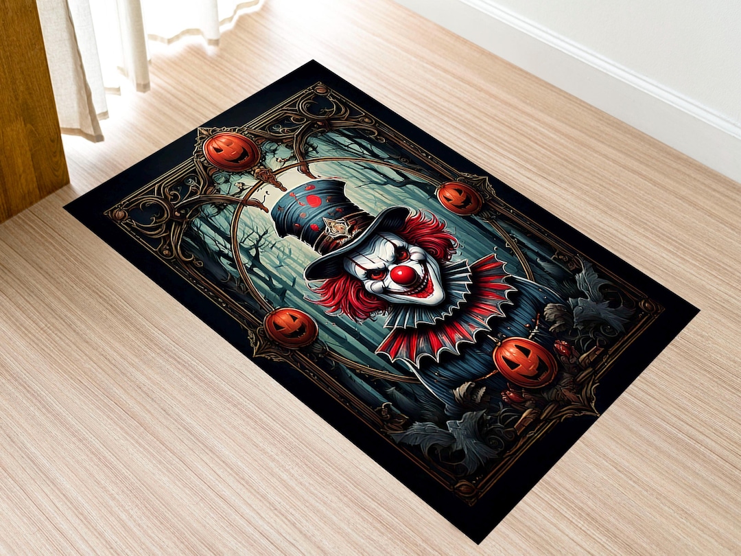 Gothic Clown Rug, Horror Clowncore Carpet, Spooky Halloween Circus ...