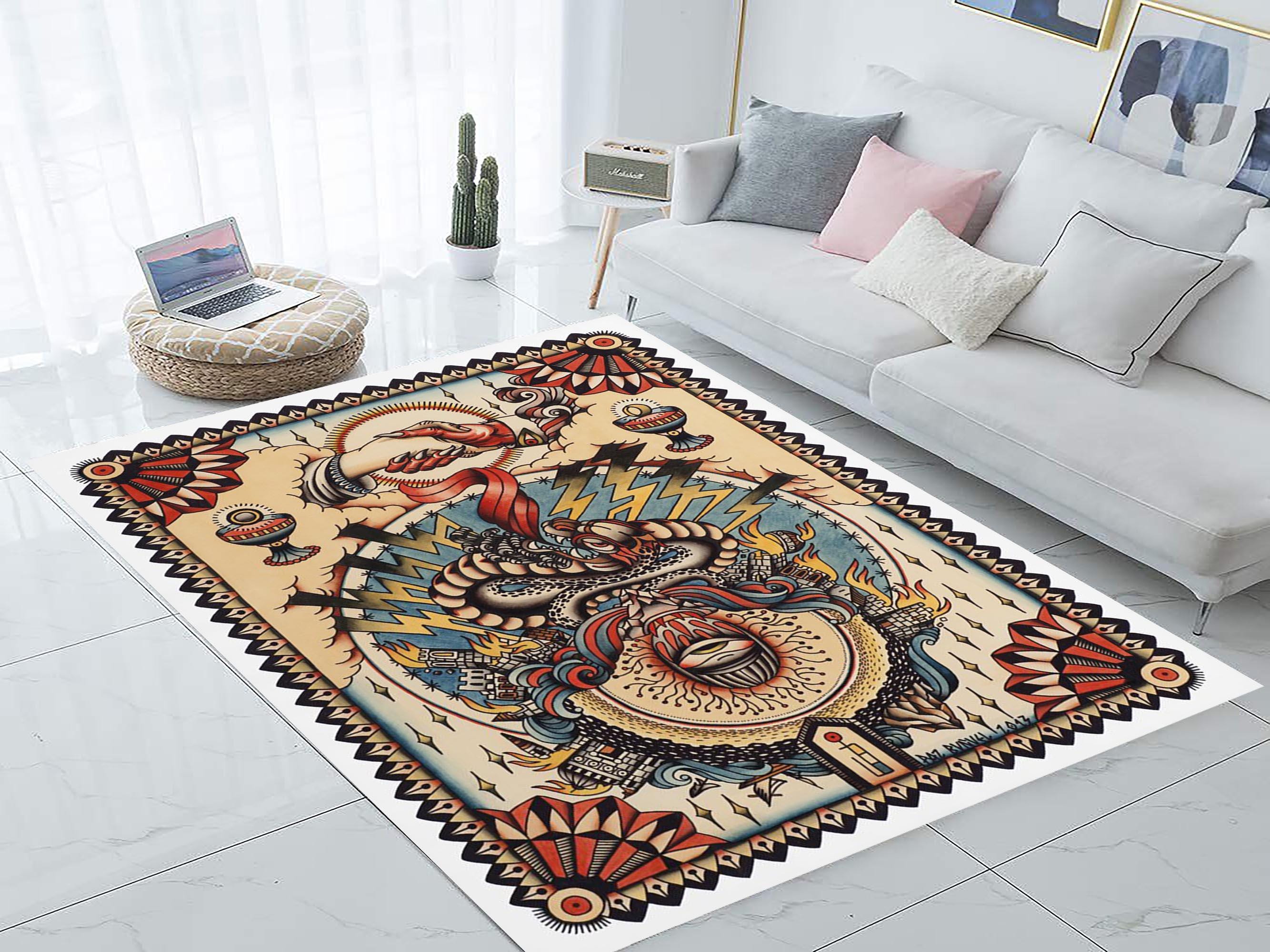 Tattoo Design Rug, Tiger Themed Rug, Traditional Tattoo Rug, Custom Rug ...