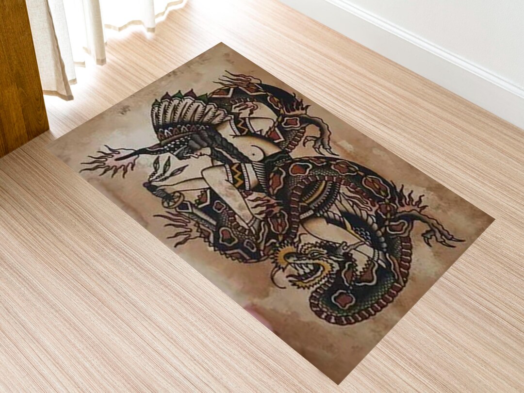 Tattoo Design Rug, Tiger Themed Rug, Traditional Tattoo Rug, Custom Rug ...