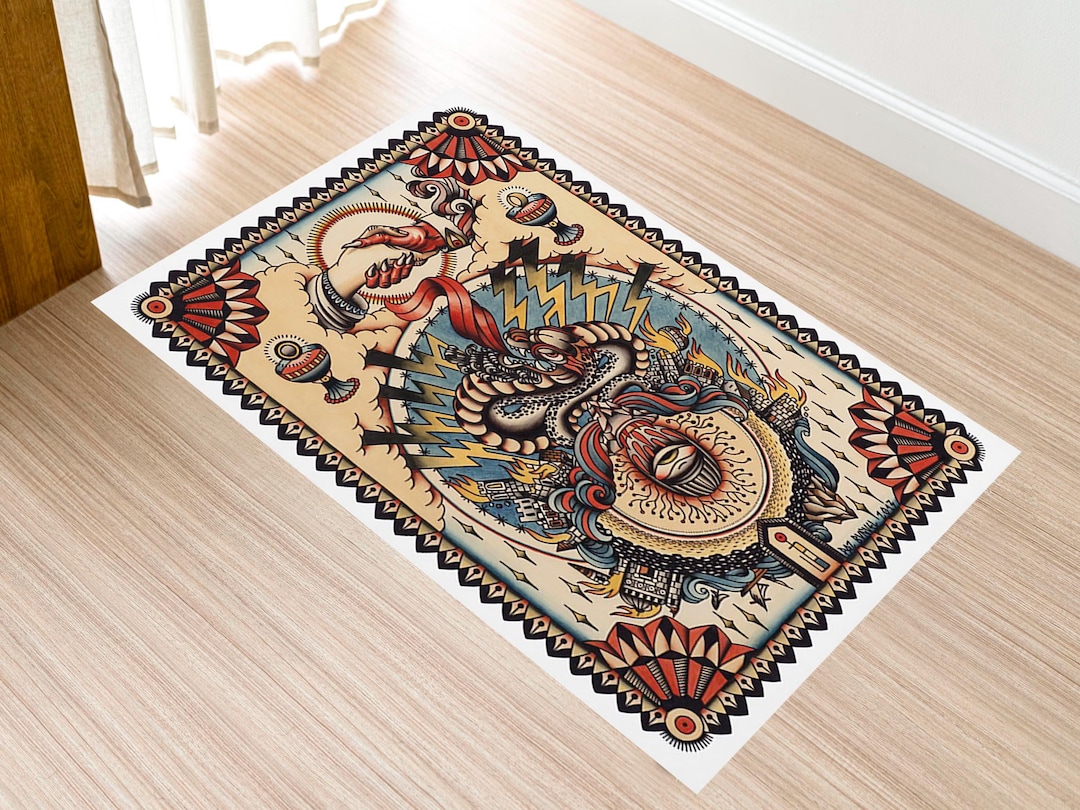 Tattoo Design Rug, Tiger Themed Rug, Traditional Tattoo Rug, Custom Rug ...