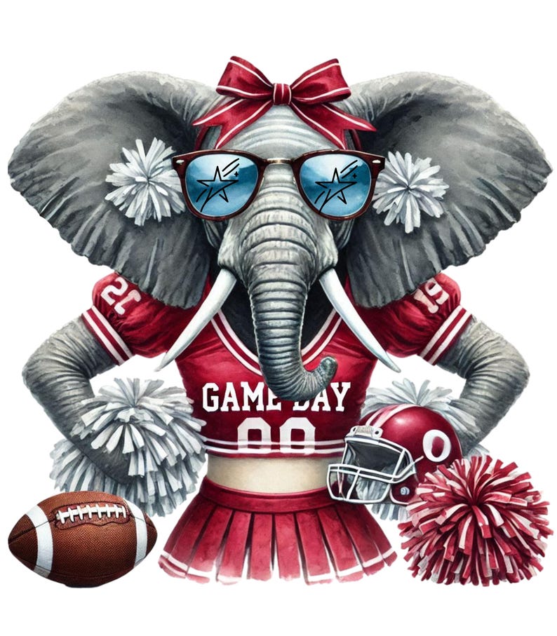 Elephant Football Cheerleader PNG: College Team Game Day (digital ...