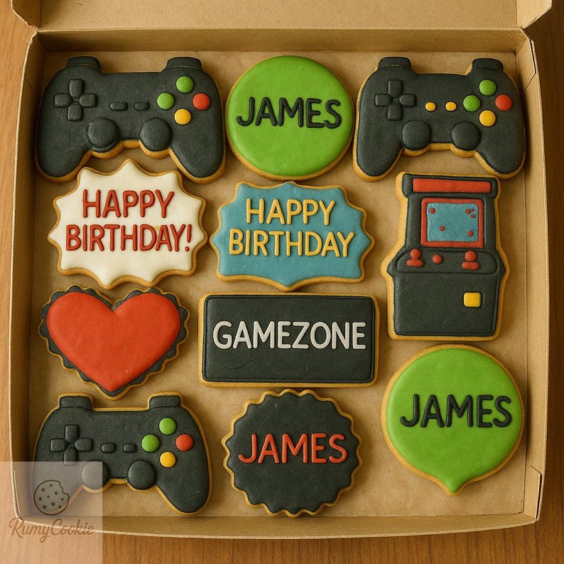 Gamer Birthday Cookies – Video Game Themed Custom Decorated Cookie Gift ...