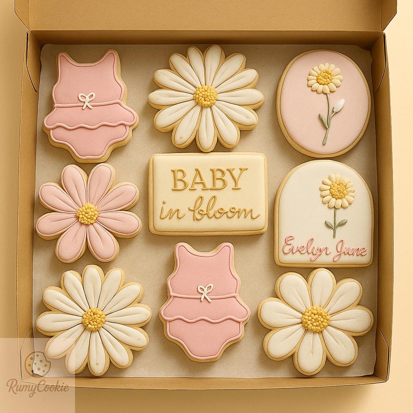 Baby in Bloom Cookies, Floral Baby Shower Cookies, Custom Baby Name ...