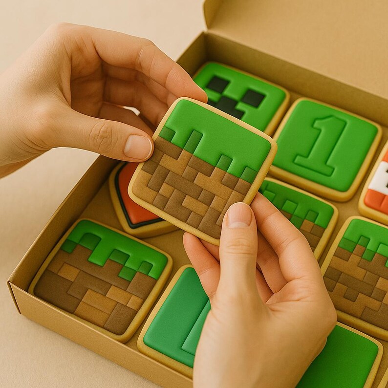 Minecraft Theme Cookies, Birthday Party Cookies, Pixel Game Cookie Set ...