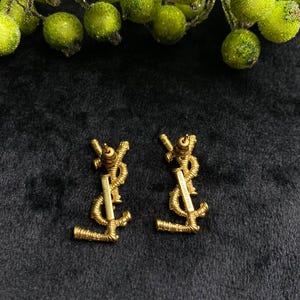 Luxury Yves Saint Laurent Gold YSL Logo Designer Stud Earrings - Etsy