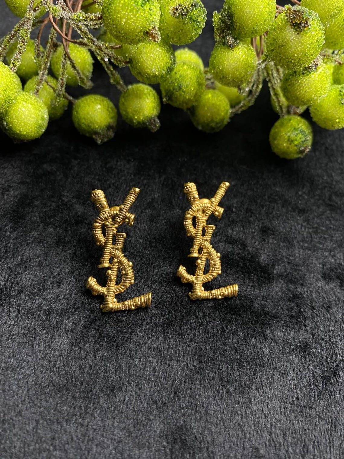 Luxury Yves Saint Laurent Gold YSL Logo Designer Stud Earrings - Etsy