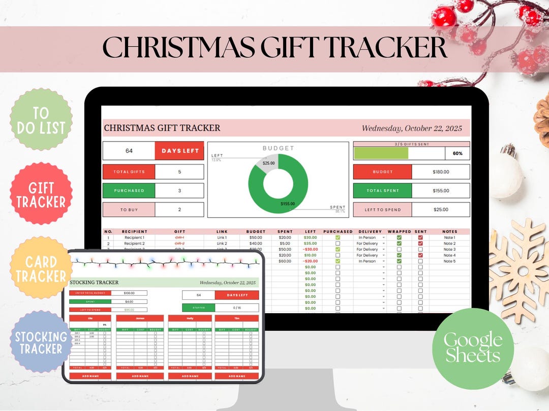 Christmas Gift Planner Excel Holiday Gift Tracker Google Sheets Excel ...
