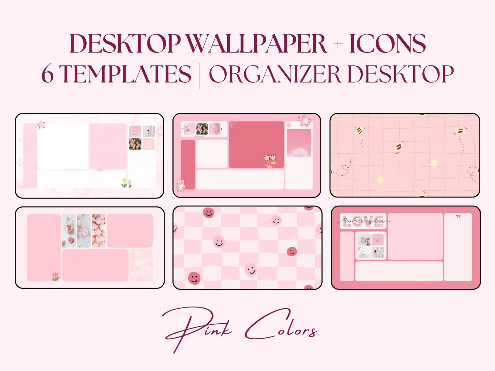Soft Pink Aesthetic Desktop Organizer Wallpaper, Minimal Laptop Mac ...