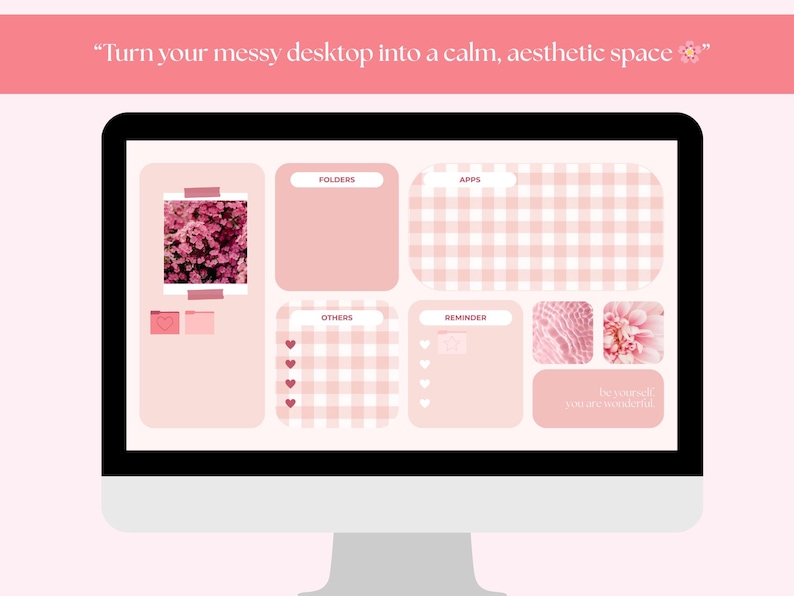 Pink Aesthetic Desktop Organizer Wallpaper, Soft Laptop Wallpaper for ...