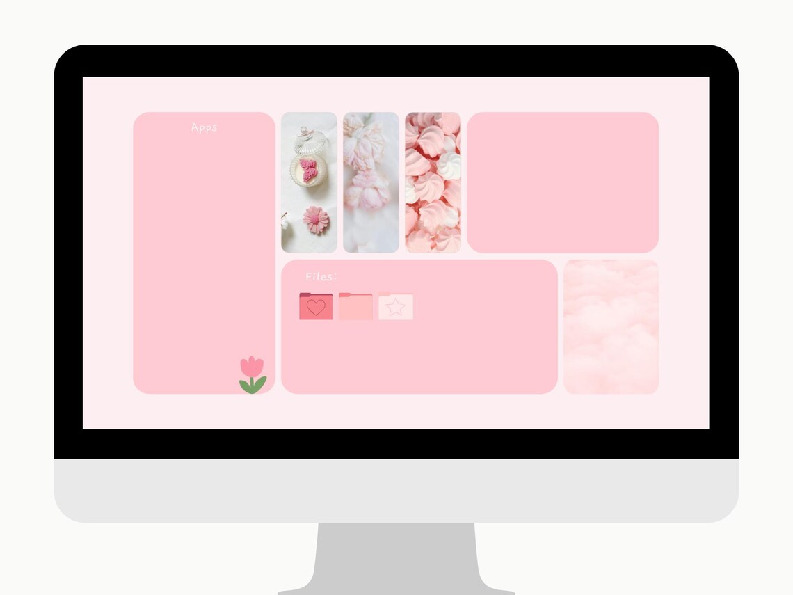 Soft Pink Aesthetic Desktop Organizer Wallpaper, Minimal Laptop Mac ...