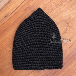 Islamic Kufi Skull Cap – Black Hand-crocheted Cotton Muslim Prayer Hat ...