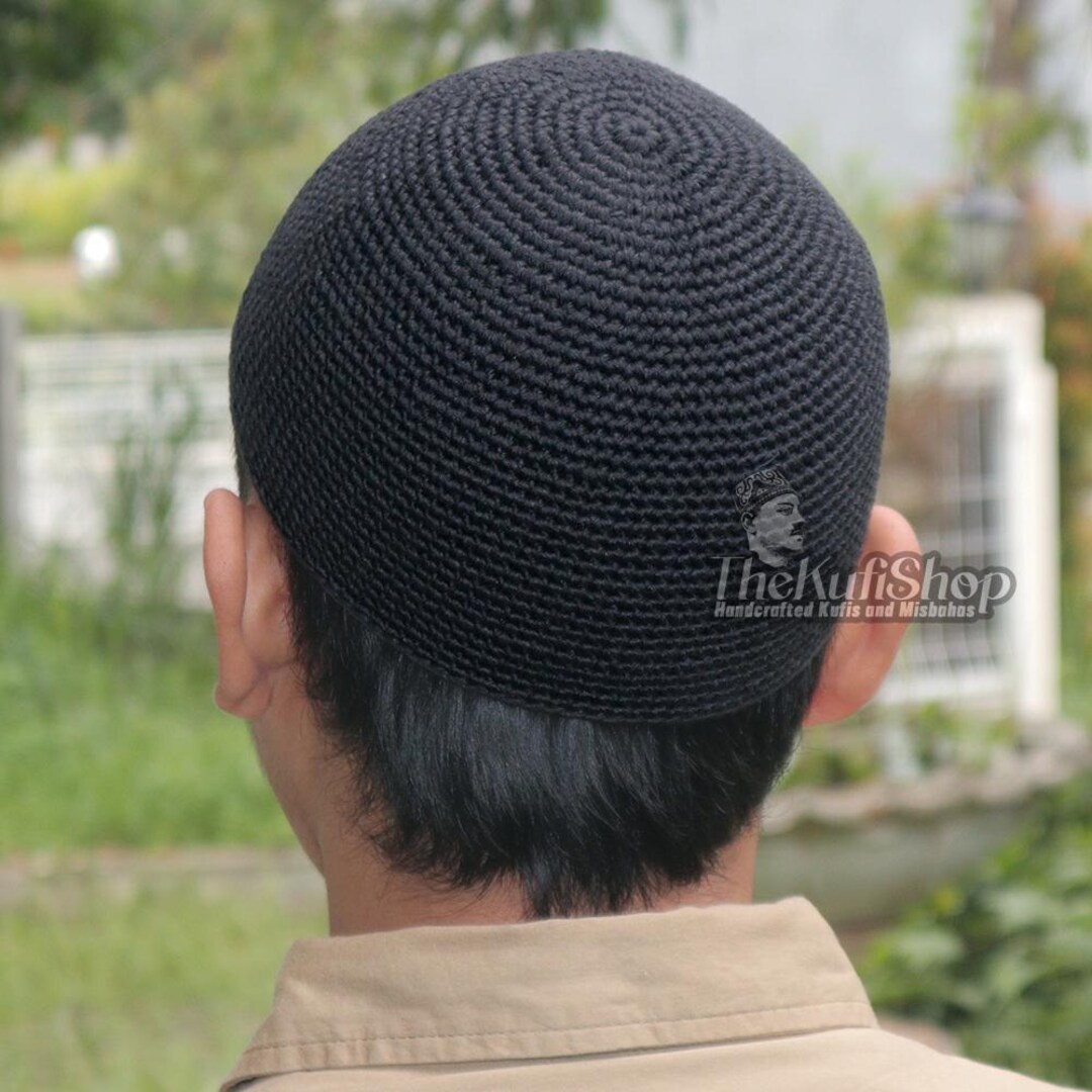 Islamic Kufi Skull Cap – Black Hand-crocheted Cotton Muslim Prayer Hat ...
